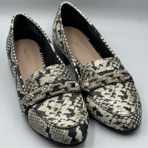 Aldo | Shoes | Aldo Snake Print Loafers Rhinestone Sparkle Links Women ...
